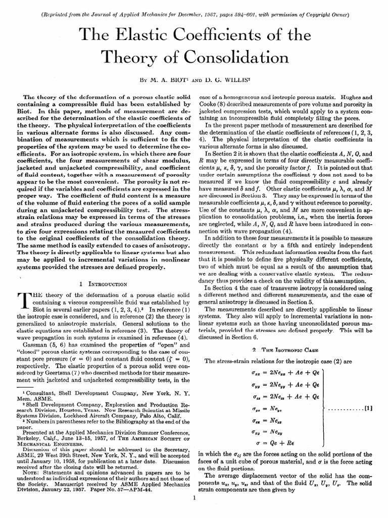 Biot Willis 1957 Pdf Porosity Stress Mechanics