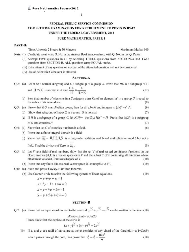 Pure Mathematics Past Papers | PDF