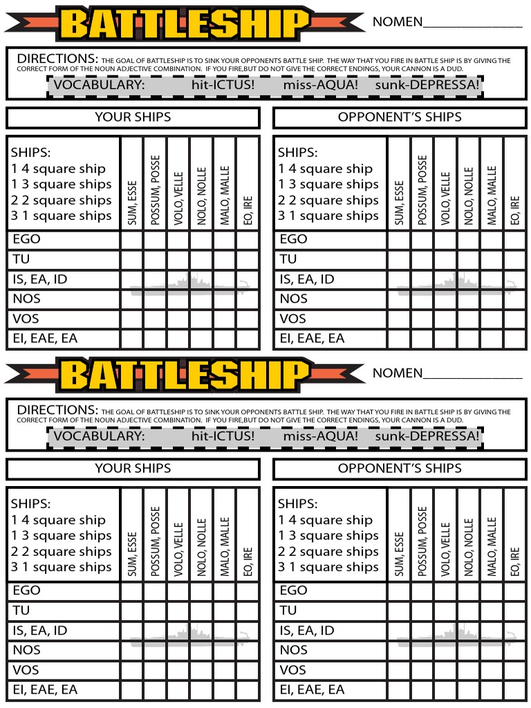 Latin Irregular Verb Battleships | PDF