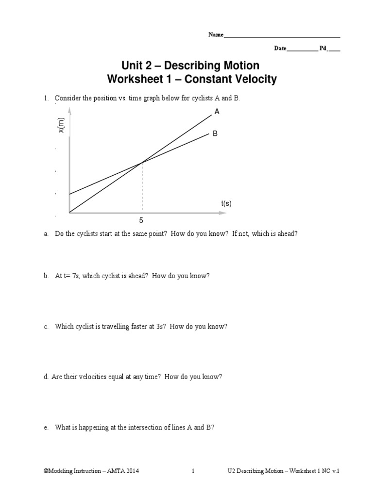 U2 - Ws 1 Constant Velocity | PDF | Teaching Methods & Materials ...