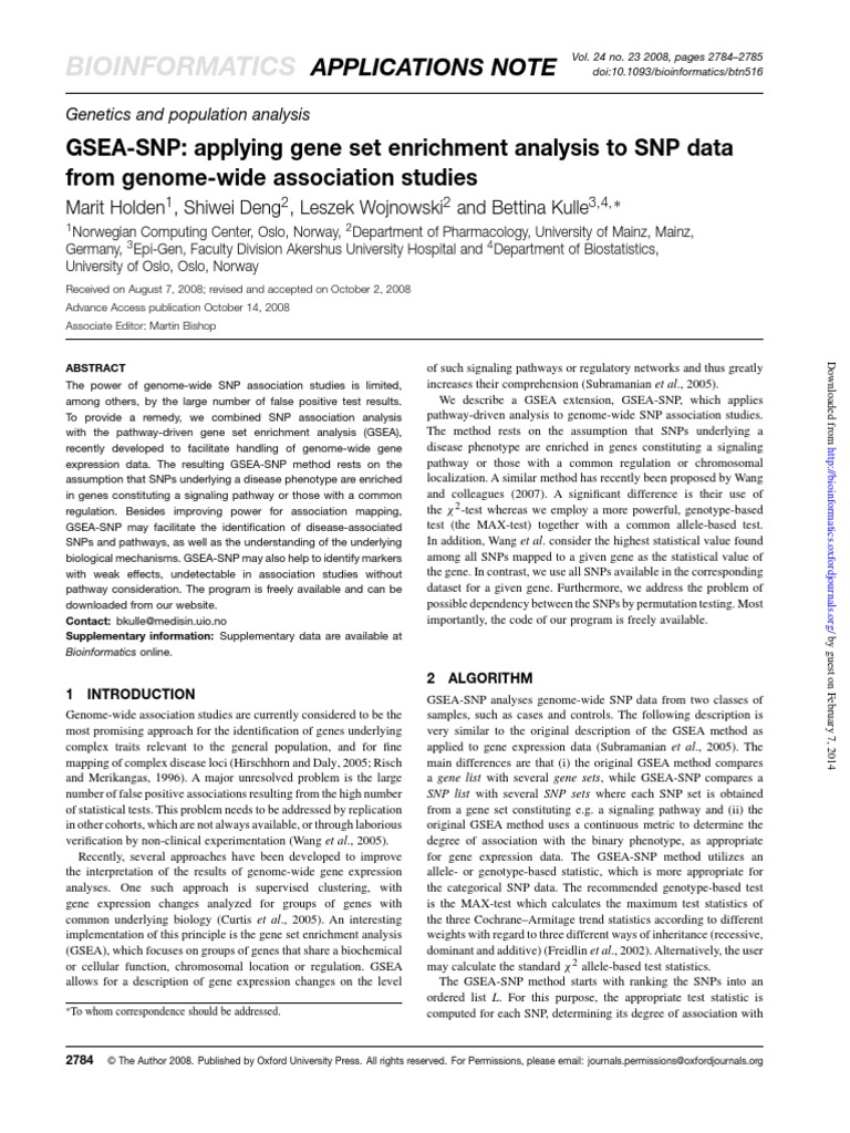 Bioinformatics 2008 Holden 2784 5 | PDF | Single Nucleotide Polymorphism | Genome Wide ...