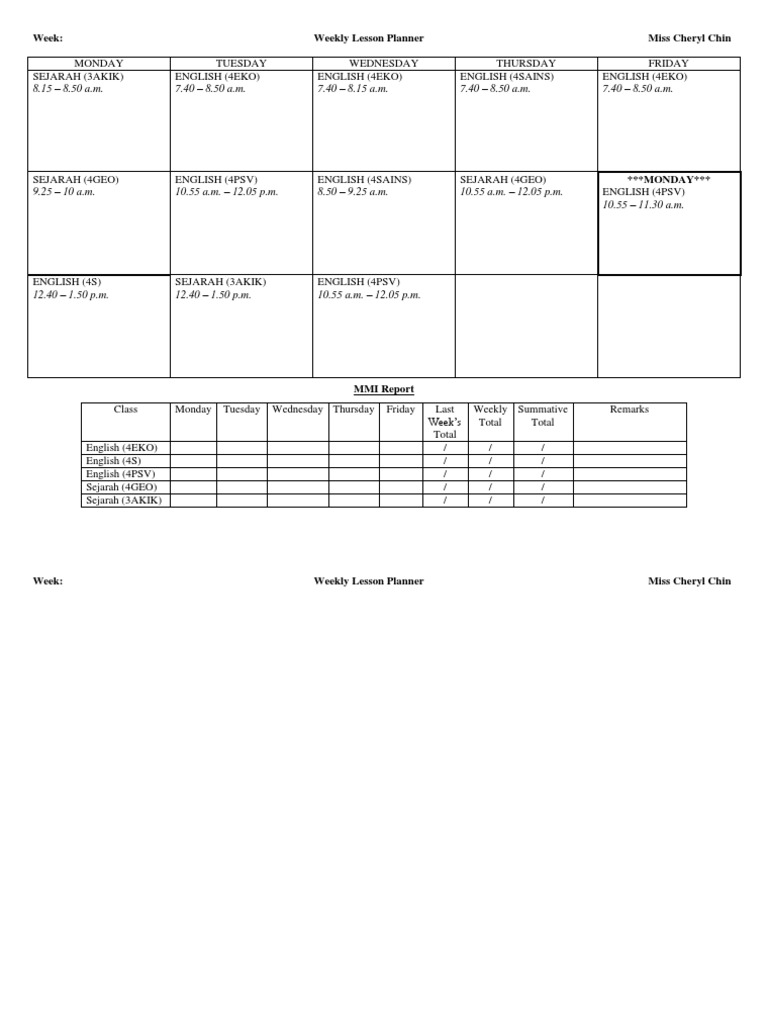 Weekly Lesson Planner | PDF | Language Arts & Discipline