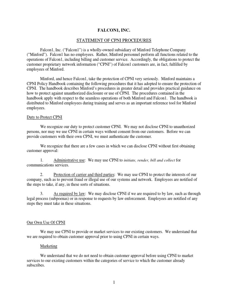 Minford Telephone CPNI Procedures | PDF | Career & Growth | Finance ...
