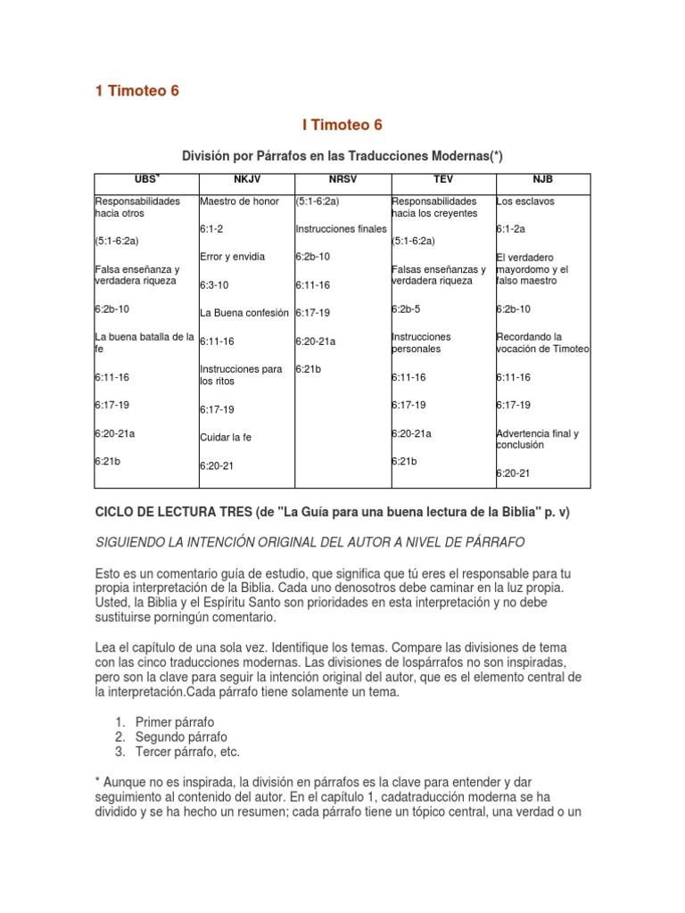 1 Timoteo 6 | PDF | Pablo el apóstol | Jesús