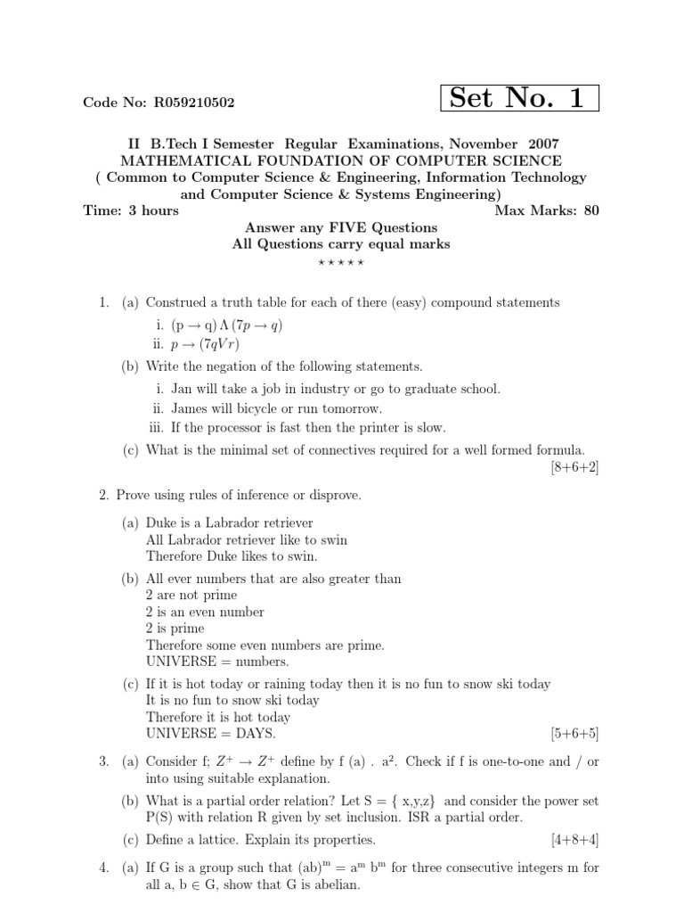 r059210502 Mathematical Foundation of Computer Science | PDF | Integer ...