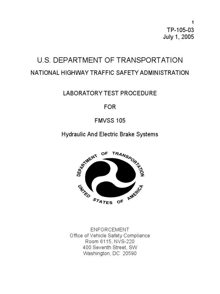 FMVSS 105 Brake Systems Test Guide | PDF | Calibration | Brake