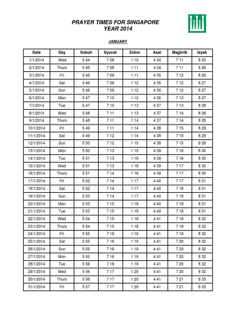 Prayer Timetable 2014 | PDF