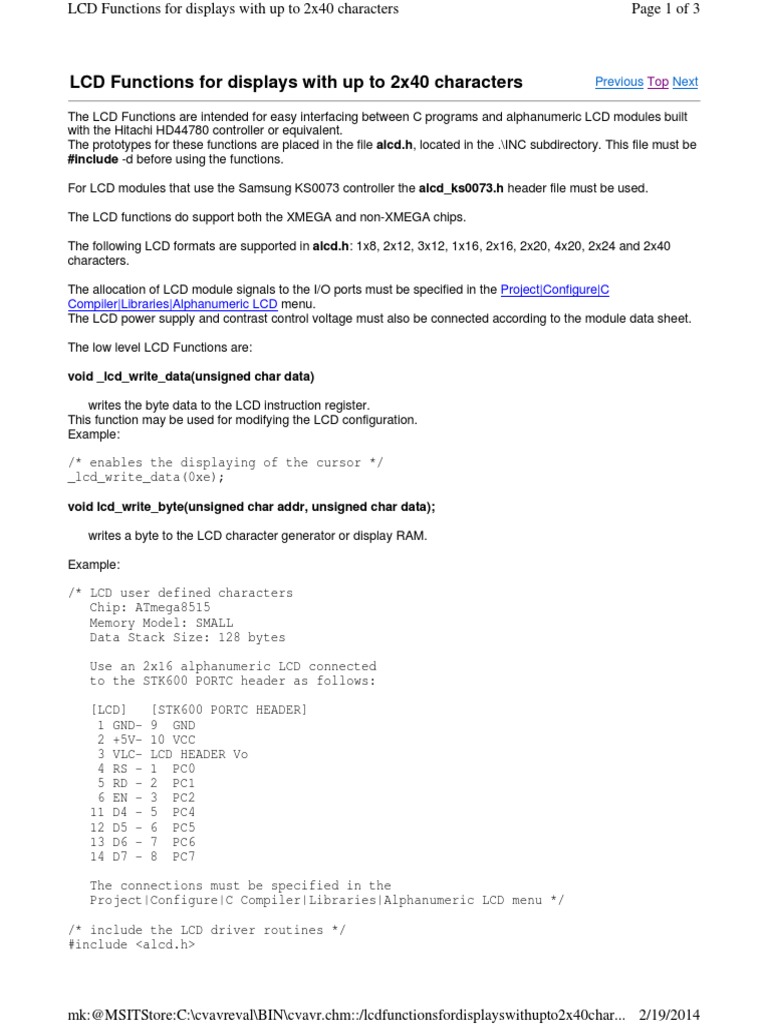 LCD Functions For Displays With Up To 2x40 Characters | PDF | Liquid Crystal Display | Byte