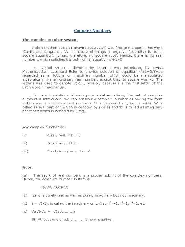 Maths - Complex Numbers | PDF | Complex Number | Numbers