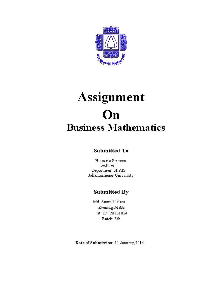 Business Mathematics Assignment Submission | PDF