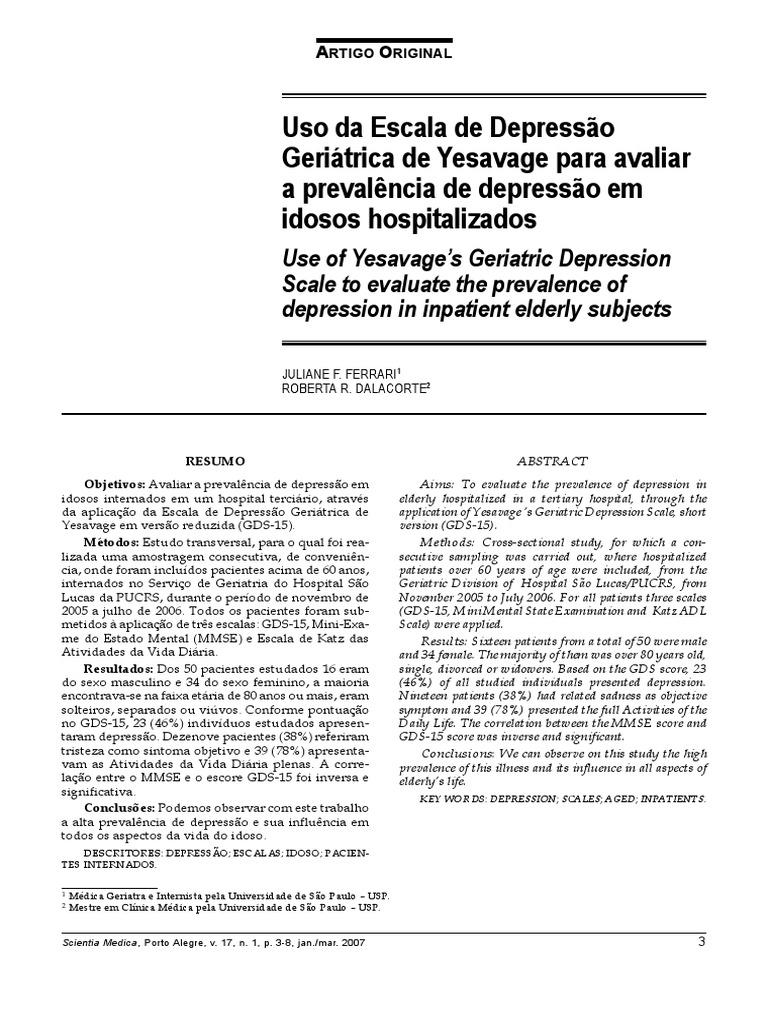 Escala Depressão Geriátrica de Yesavage | PDF | Depressão | Demência