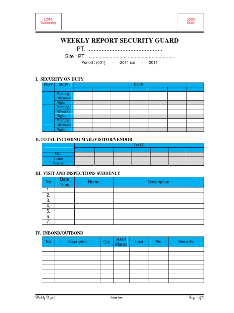 Weekly Security Guard Report Sample | PDF | Business | Finance & Money ...