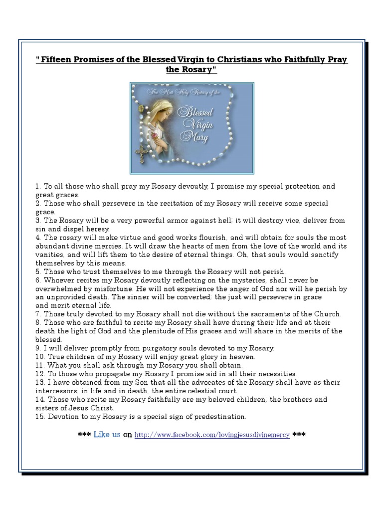 Fifteen Promises of The Blessed Virgin Mary To Christians Who ...