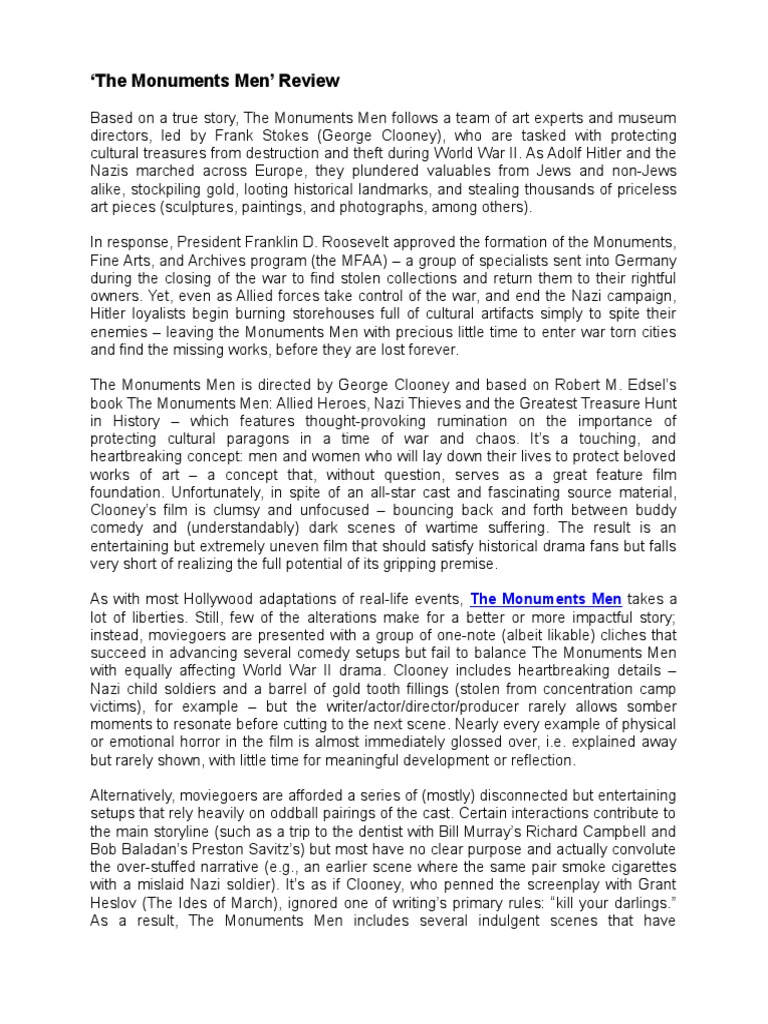 The Monuments Men' Review | PDF | Cultural Heritage | Unrest