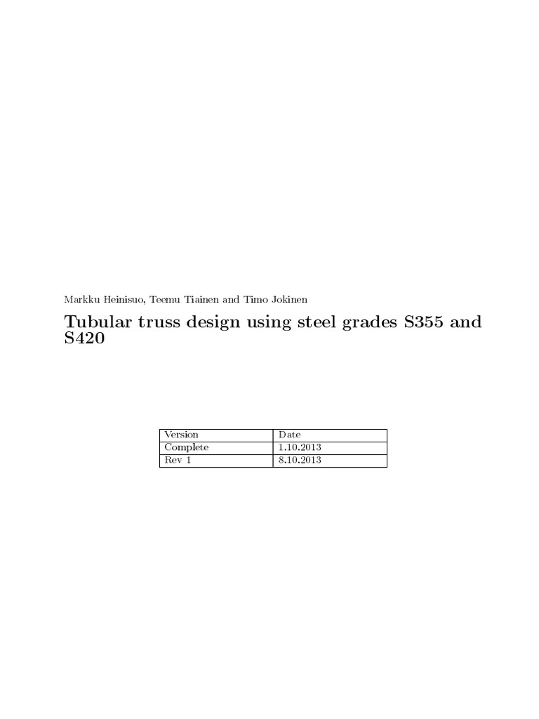 Tubular Truss Design Using Steel Grades S355 and S420 | PDF | Truss ...