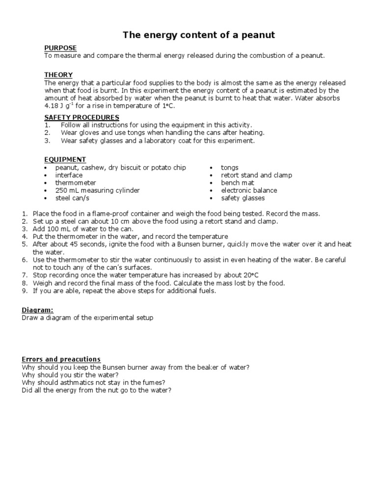 Energy Content of A Peanut | PDF | Heat | Combustion