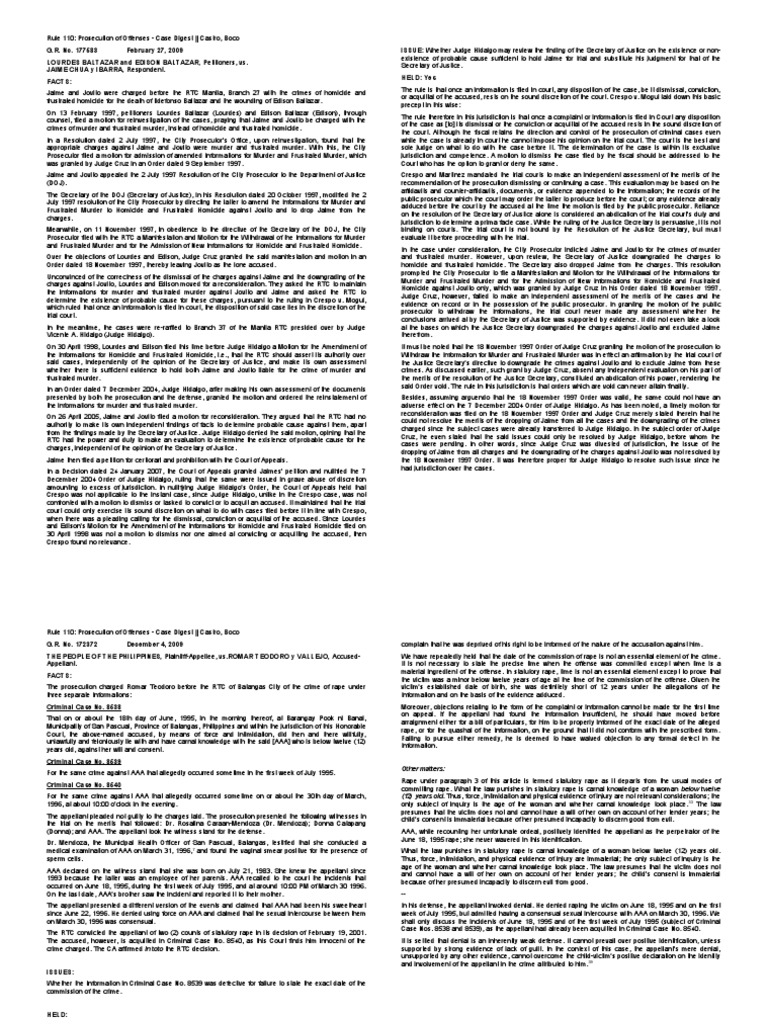 Rule 110 Case Digests | PDF | Prosecutor | Criminal Procedure