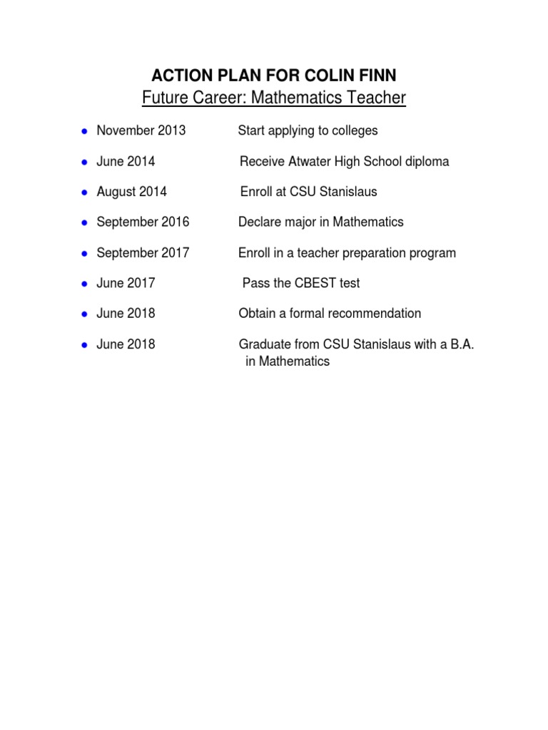 Colin Finn's Career Plan: Math Teacher | PDF | Career & Growth