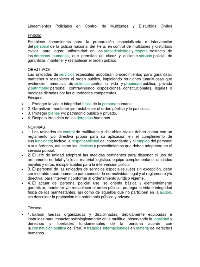 Lineamientos Policiales en Control de Multitudes y Disturbios Civiles | PDF | Policía | Violencia