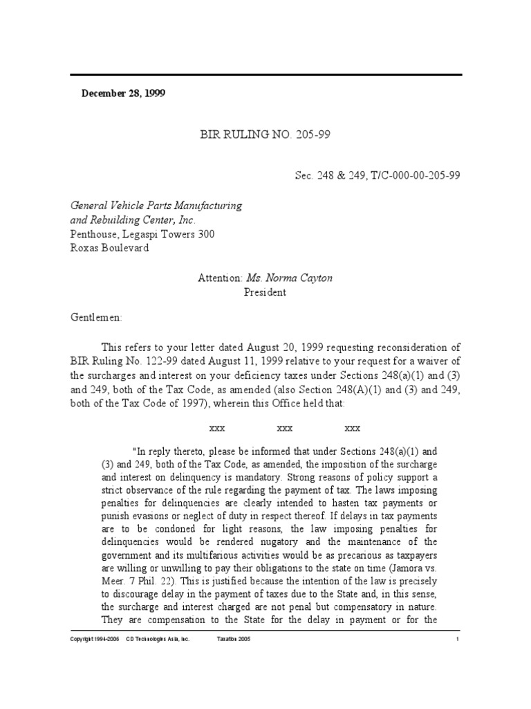 BIR Ruling 205-99 | PDF | Taxes | Government Finances