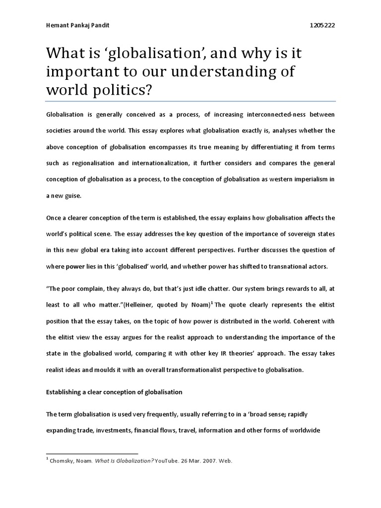 Globalisation Essay | PDF | Sovereign State | Globalization
