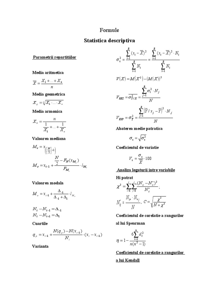Formule Statistica Descriptiva | PDF