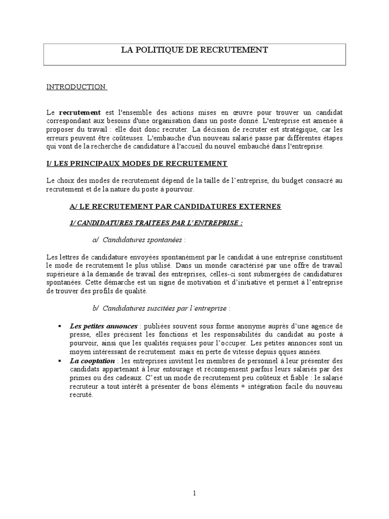 La Politique de Recrutement | PDF