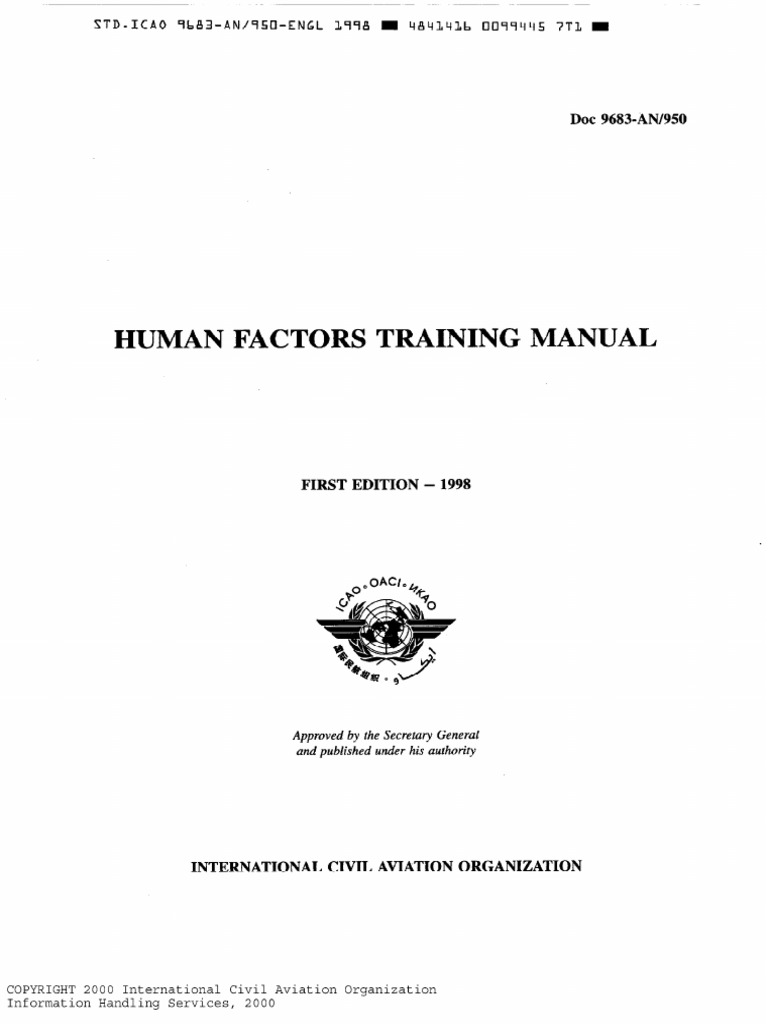 Human Factor Training Manuel ICAO9683, 1998 (First Edition) | PDF ...