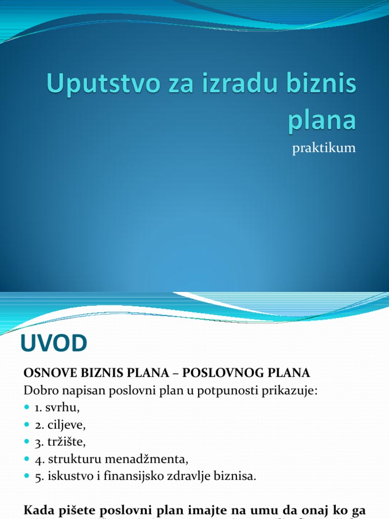 Uputstvo Za Izradu Biznis Plana | PDF