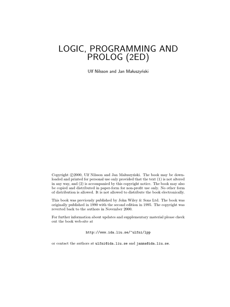 Logic Programming By Ulf Nilsson Pdf Interpretation Logic First Order Logic