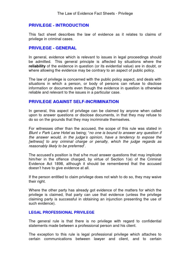 Privilege | PDF | Self Incrimination | Evidence (Law)