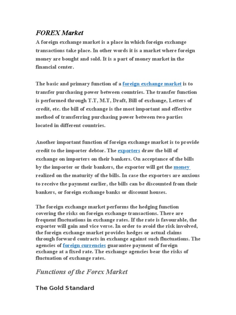 Functions of the Forex Market Explained | PDF | Fixed Exchange Rate ...