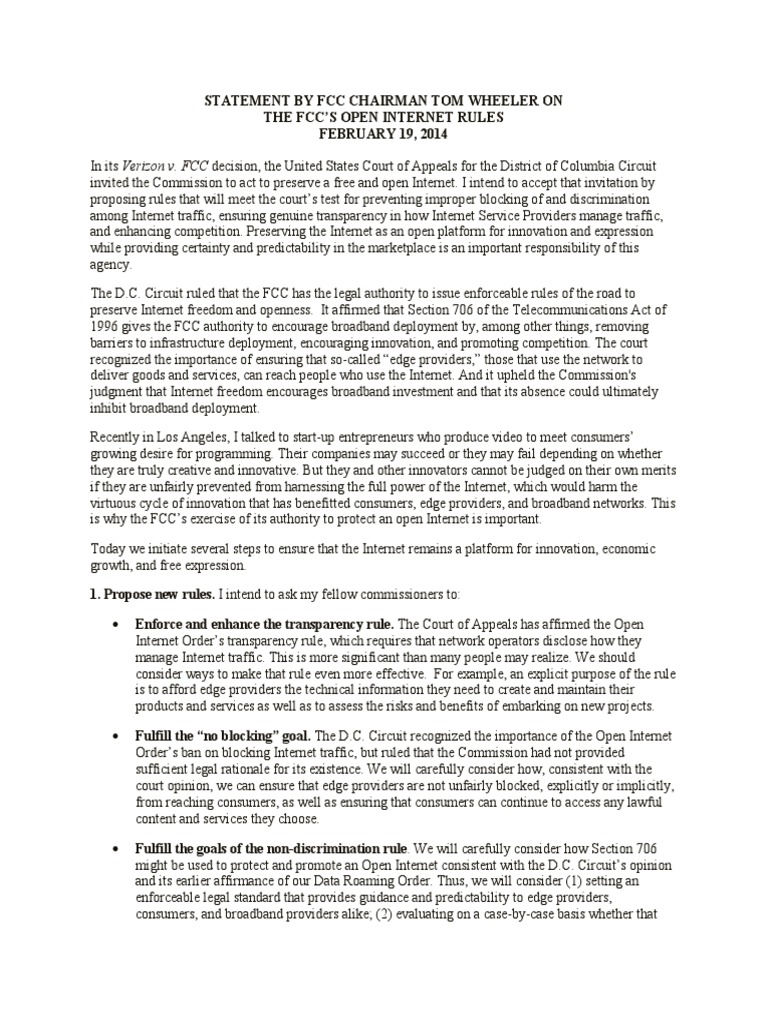 Proposed FCC Rule-Making On Net Neutrality | PDF | Net Neutrality ...