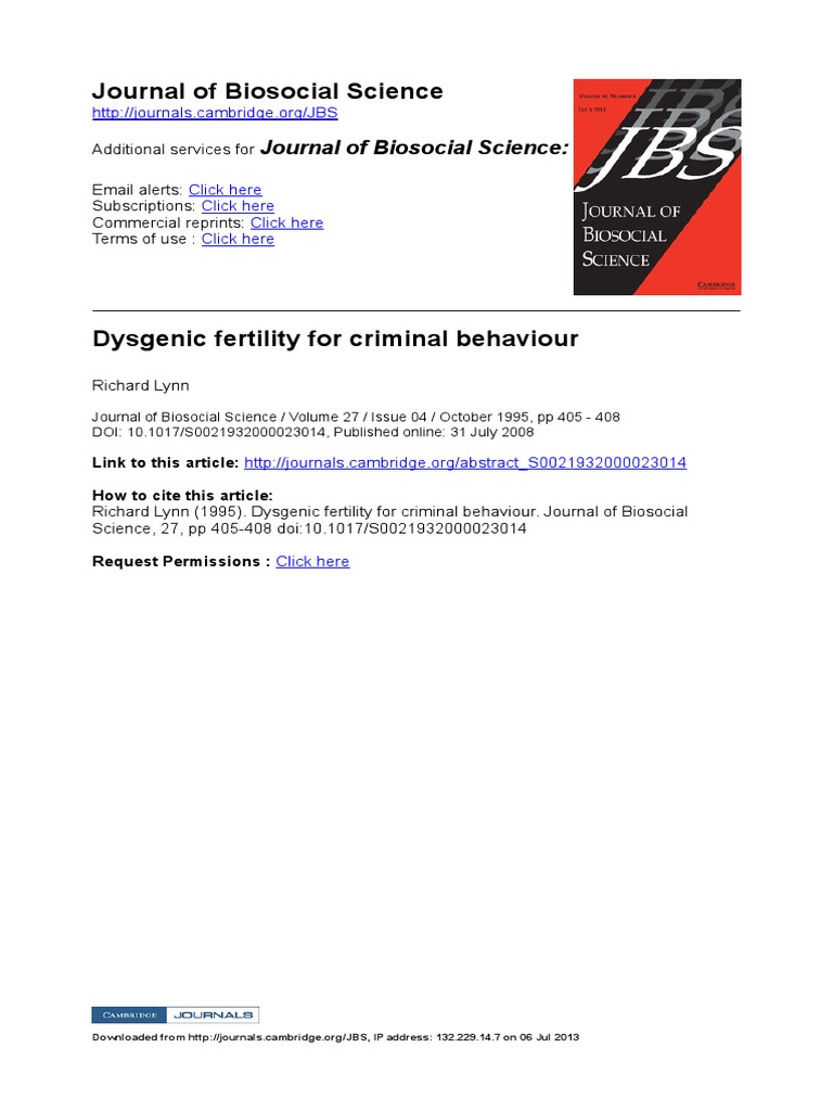 Dysgenic Fertility For Criminal Behavior | PDF | Twin | Heritability