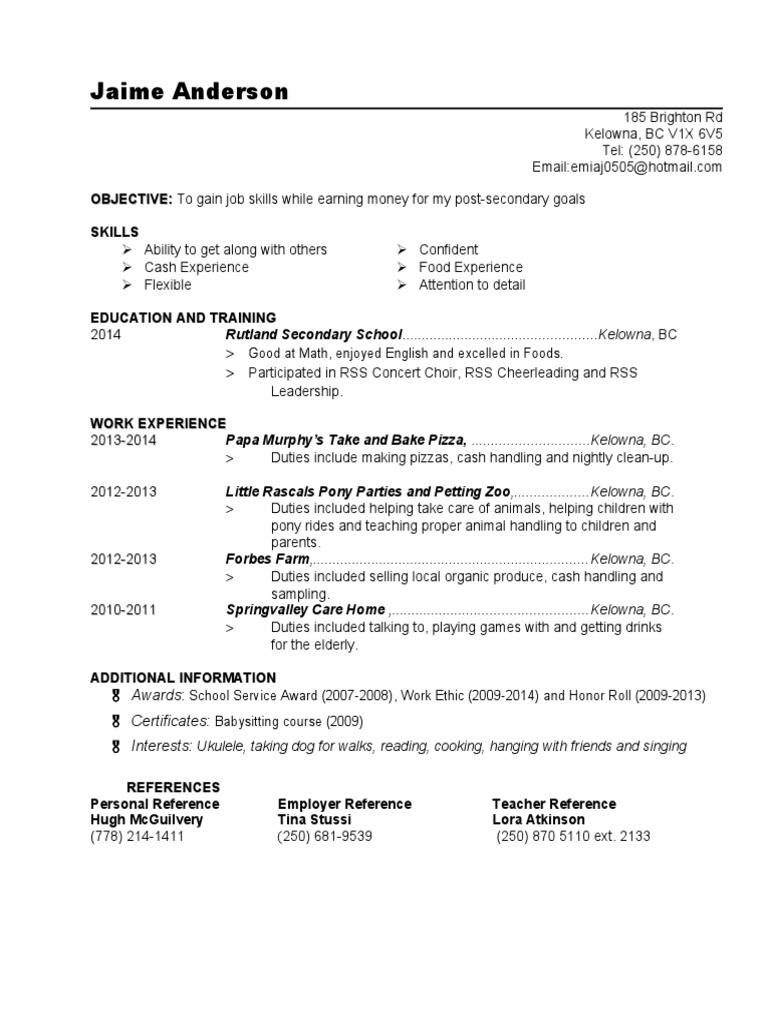 Jaime Anderson's Resume and Skills Summary | PDF