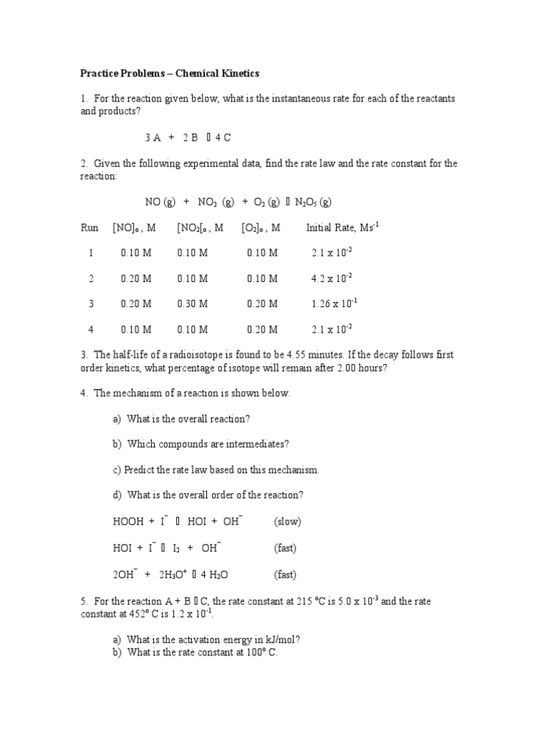 Practice Problems - Chemical Kinetics | PDF