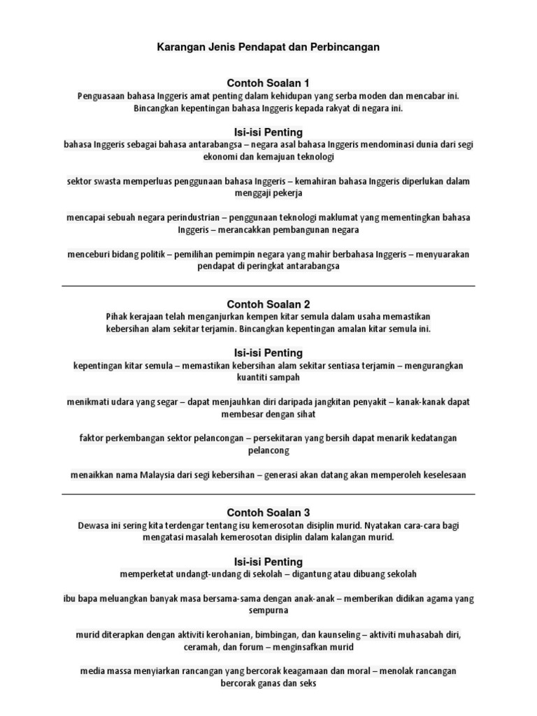 Karangan Jenis Pendapat Dan Perbincangan | PDF