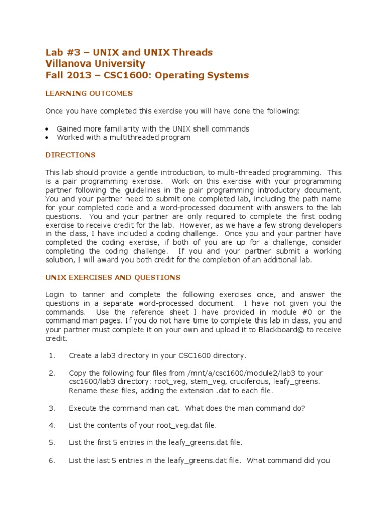 Lab 3: Unix and Linux | PDF | Thread (Computing) | Computer File