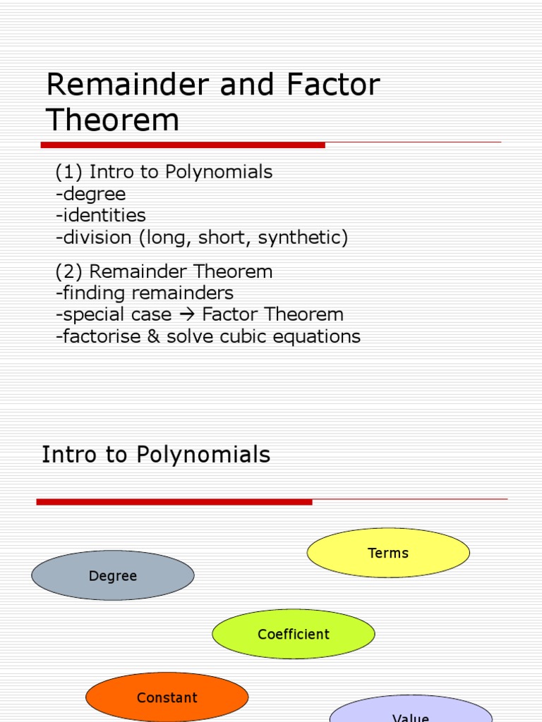 Remainder and Factor Theorem | Download Free PDF | Polynomial ...