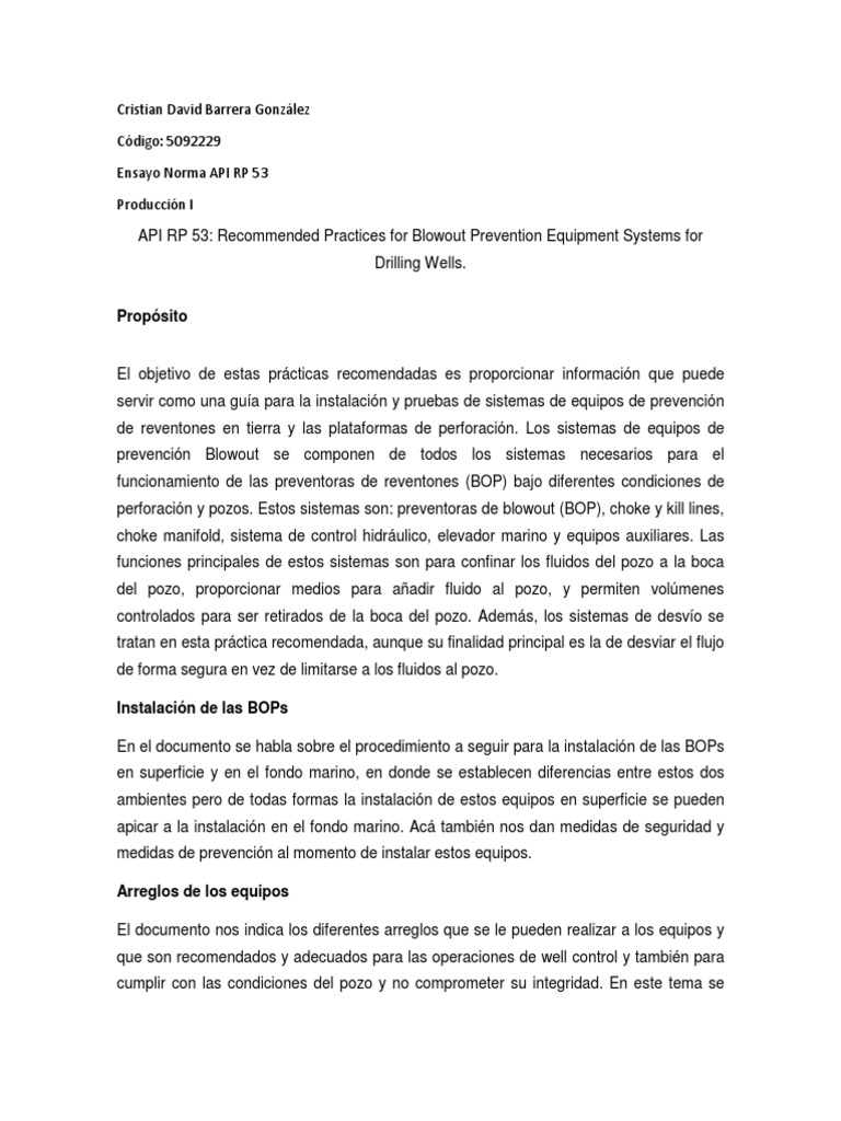 Produccion API RP 53 | PDF | Science | Ingeniería