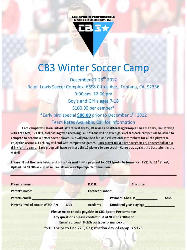 CB3 Winter Soccer Camp Registration | PDF | Cooking, Food & Wine