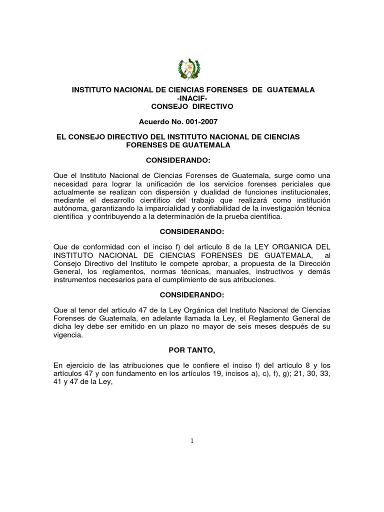 Reglamento General del INACIF Guatemala | PDF | Testigo experto ...