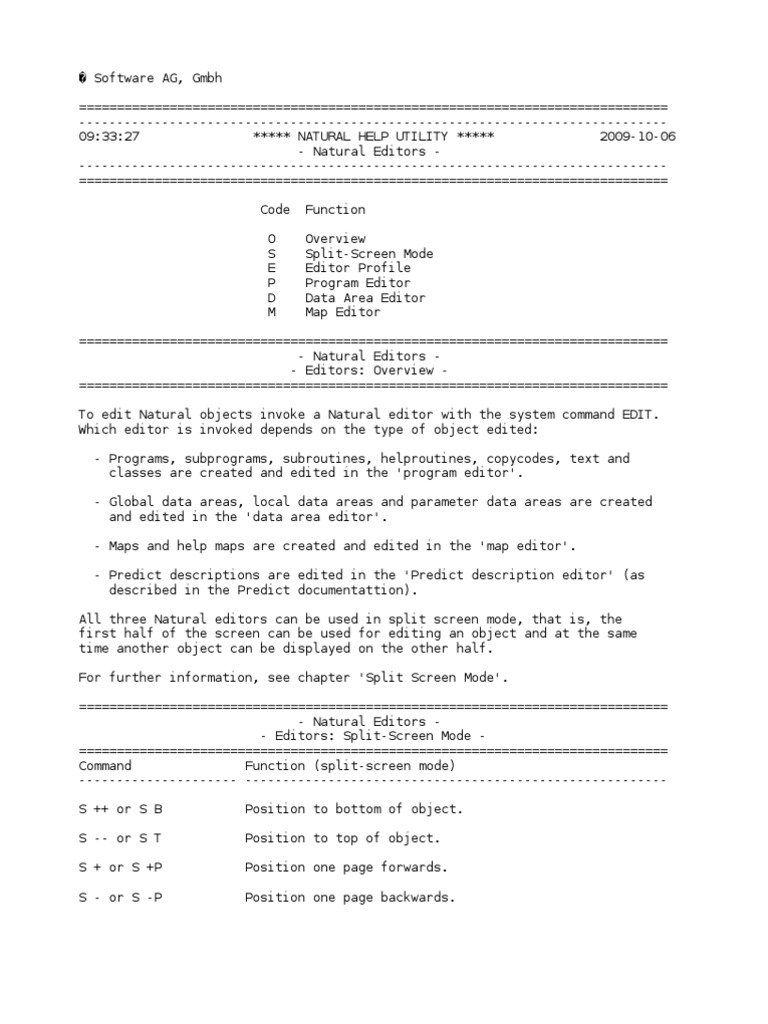 Software AG 3270 Natural Editors Help | PDF | Subroutine | Command Line Interface