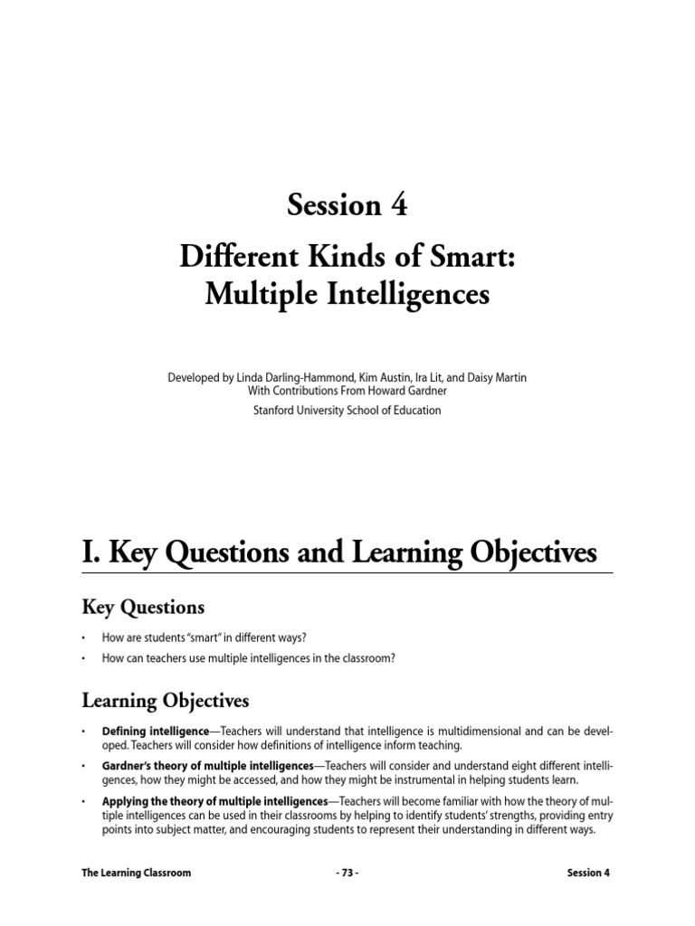 Session 4 Different Kinds of Smart: Multiple Intelligences: Key ...