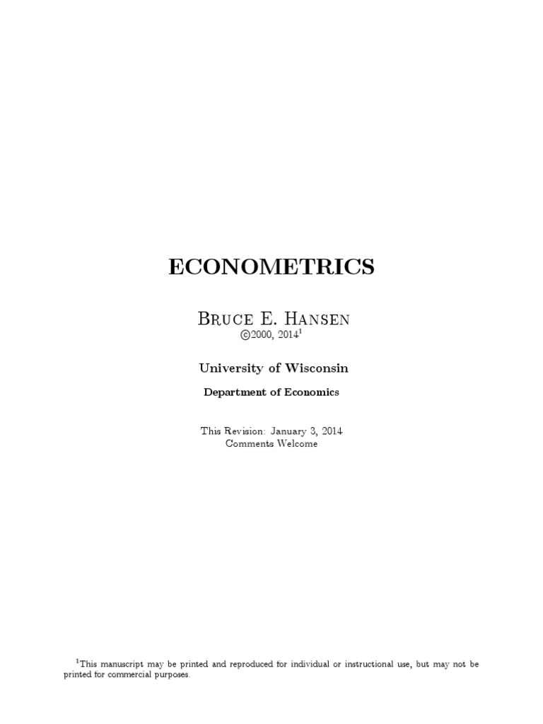 ECONOMETRICS (2014 Version) by Bruce E. Hansen | PDF | Ordinary Least Squares | Vector ...