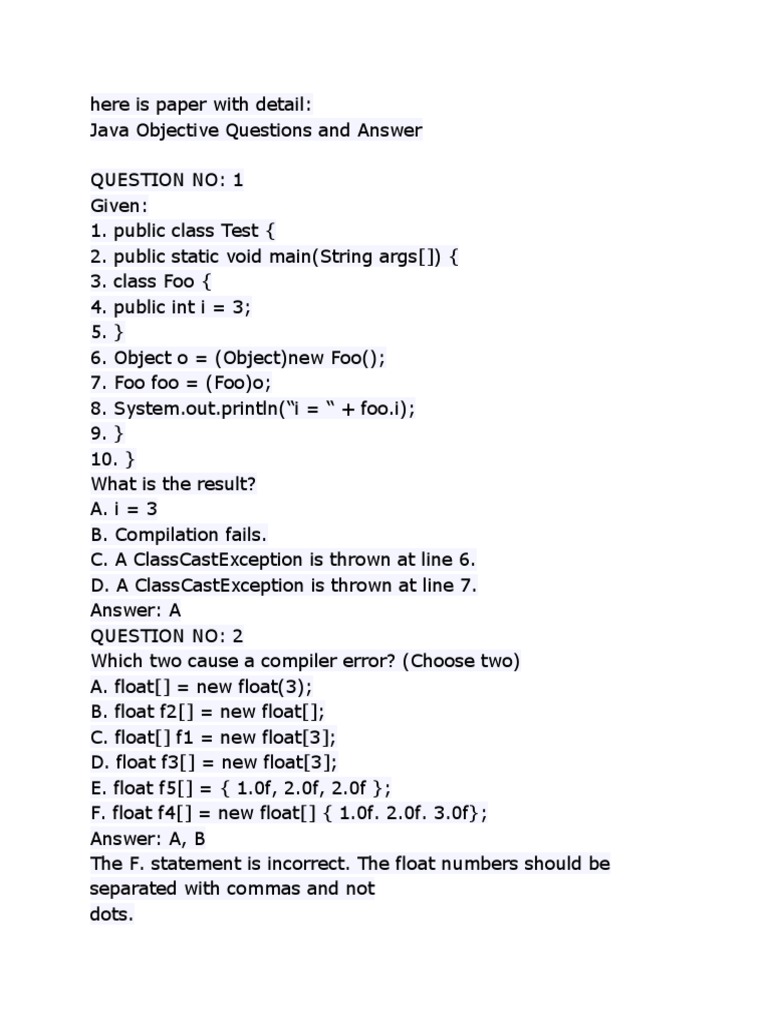 Niit Java Exam | PDF | Class (Computer Programming) | Constructor ...