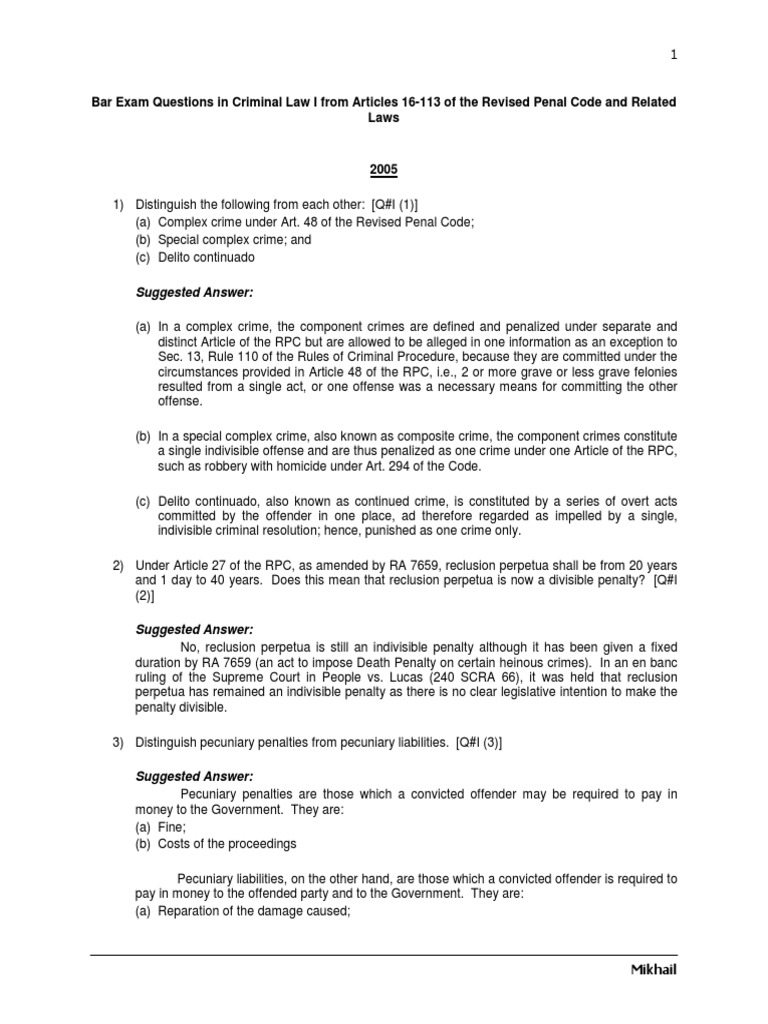 Bar Exam Questions in Crim Law I - Part 2 | PDF | Sentence (Law ...