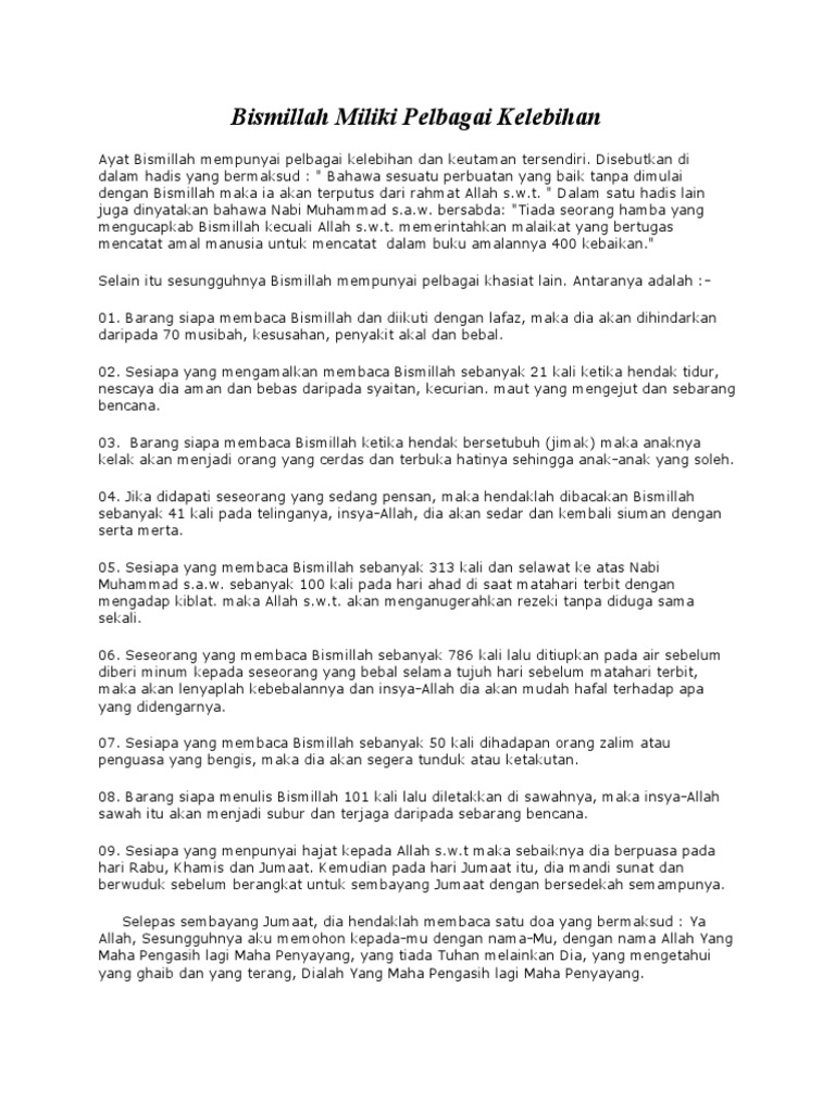 Bismillah Miliki Pelbagai Kelebihan | PDF | Agama & Spiritualitas