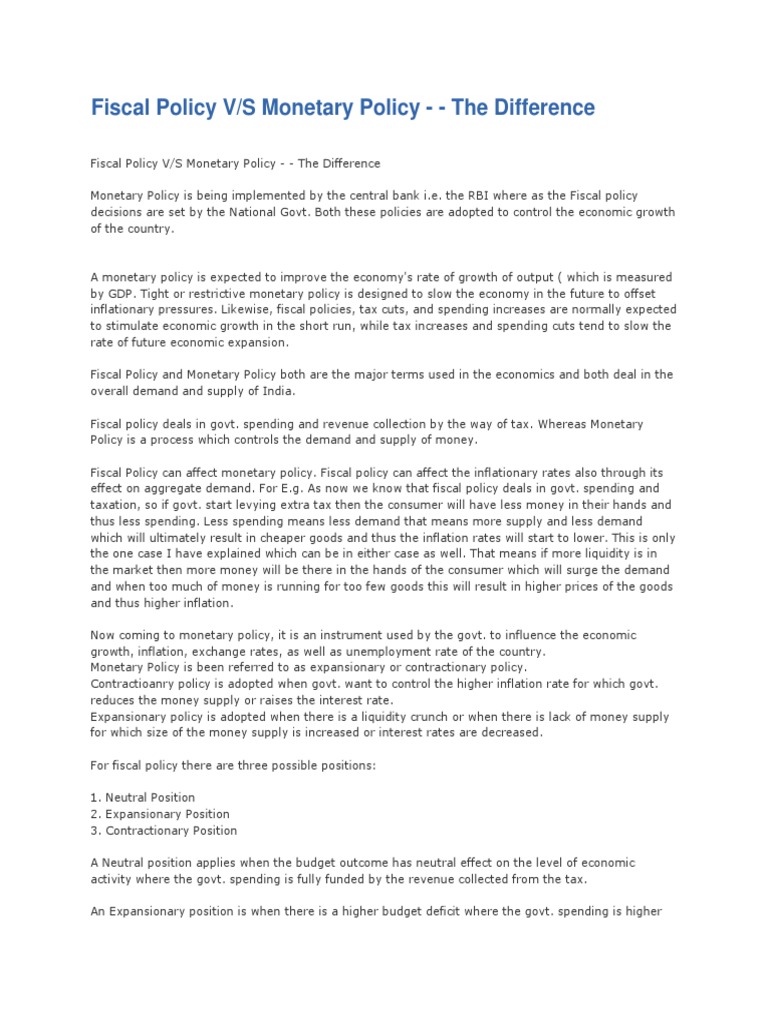 Fiscal vs Monetary Policy Explained | PDF | Fiscal Policy | Monetary Policy