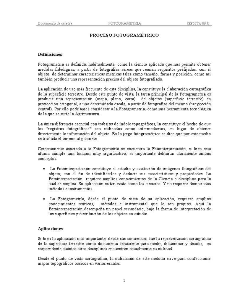 Proceso Fotogramétrico: Definiciones y Aplicaciones | PDF